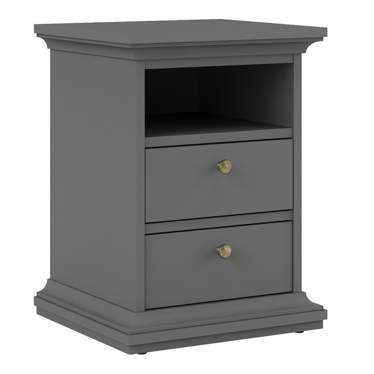 Matt Grey Bedside Table - 2 Drawer Marisi | Net Furniture