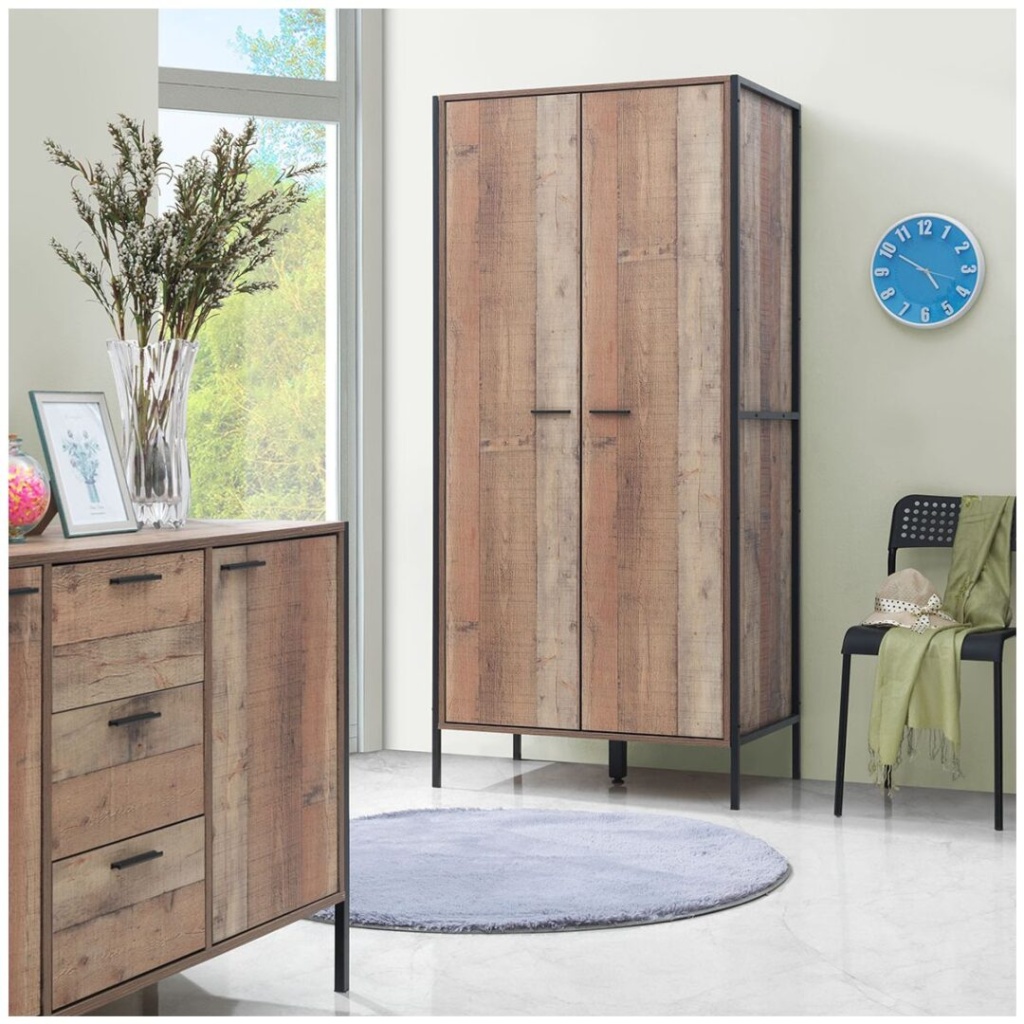 Rustic Oak 2 Door Wardrobe - Industrial Style | Net Furniture